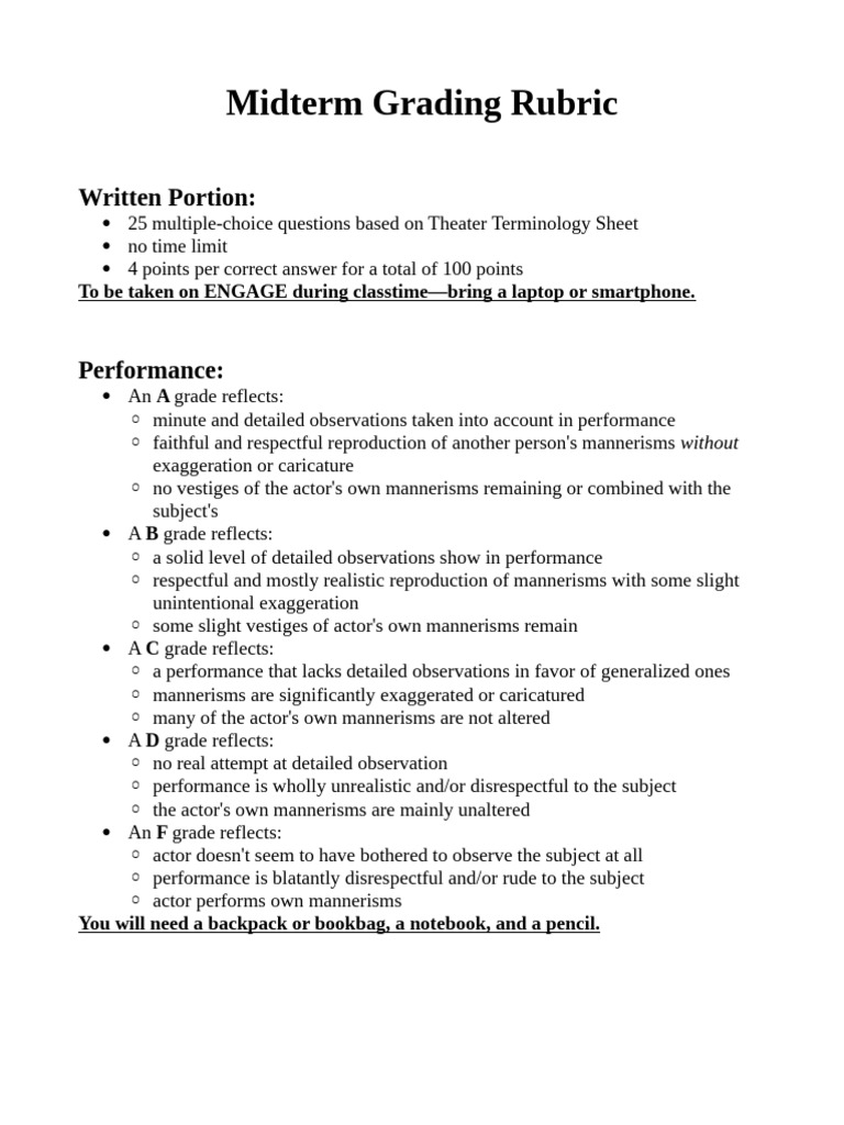 Midterm Grading Rubric | PDF