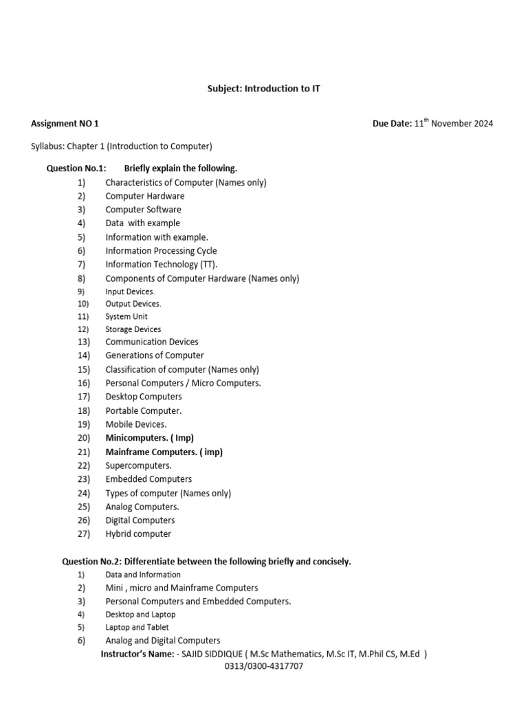 ADP 3rd Year Assignment No 1 Introduction To Computers | PDF