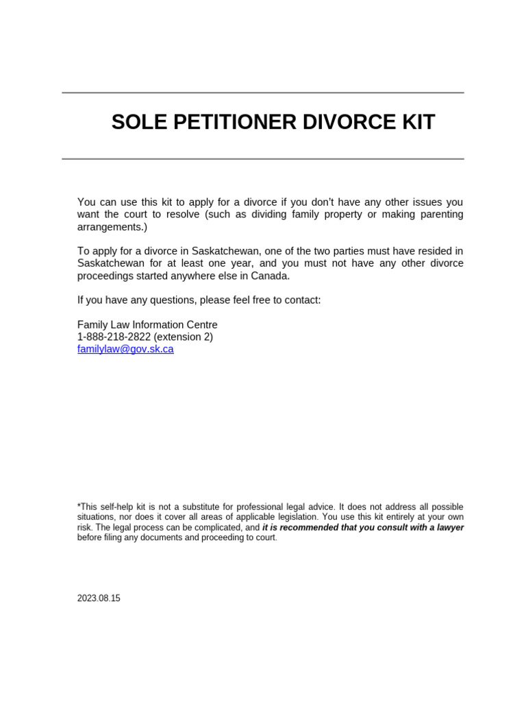 k01b - Sole Divorce Kit - Final - KB - JCC - 2023.08.15 | PDF | Divorce ...