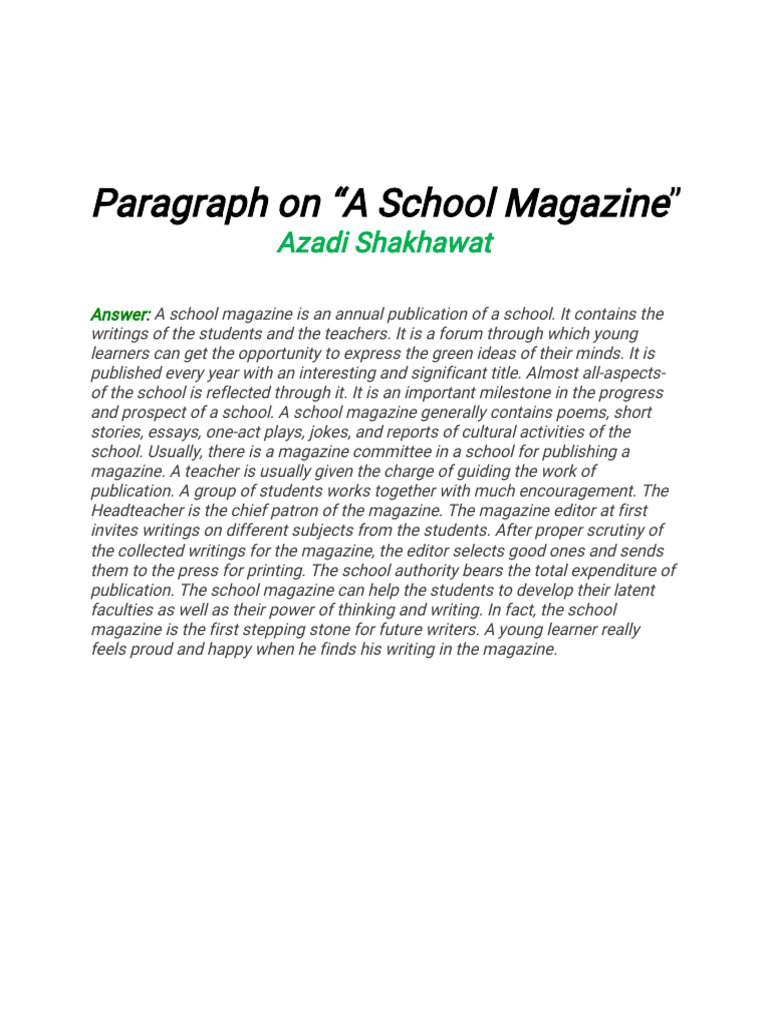 Paragraph On A Shool Magazine | PDF | Self-Improvement | Wellness