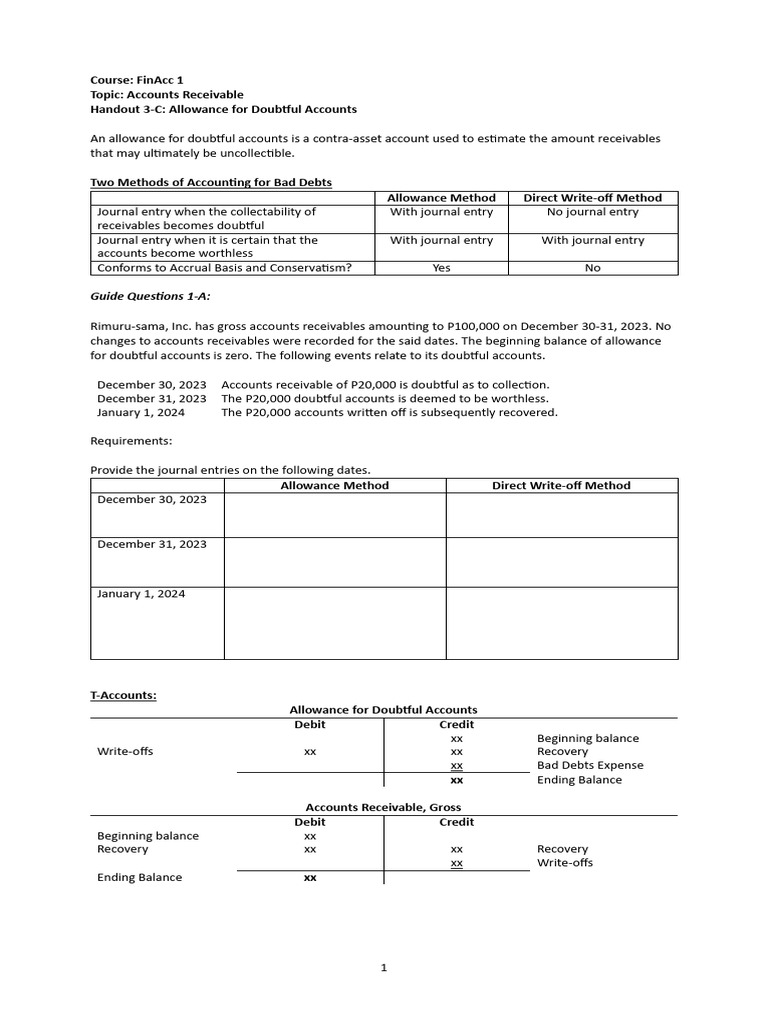 Allowance for Doubtful Accounts Guide | PDF | Bad Debt | Debits And Credits