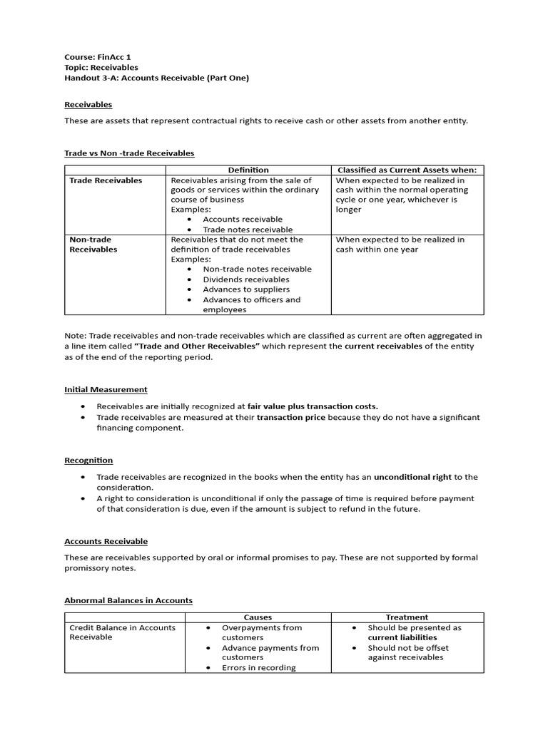 Handout 3A - Accounts Receivable Part One | PDF | Debits And Credits ...