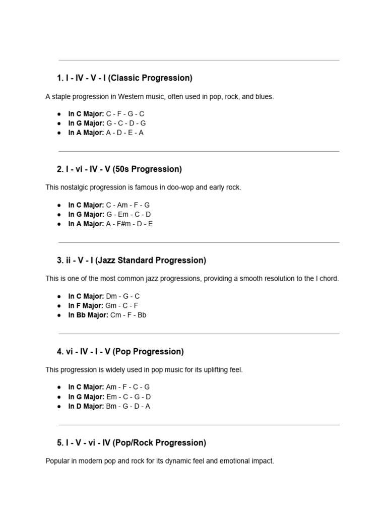Basic Chord Progressions | PDF | Language Arts & Discipline | Foreign ...