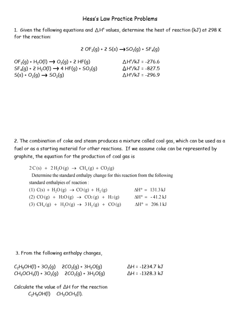 Hess's Law: Chemistry Exercises | PDF
