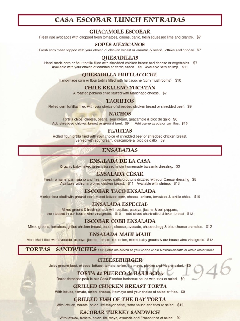 Casa Escobar Westlake Lunch Menu 2011 | PDF | Burrito | Salad