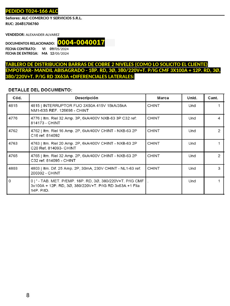 Pedido T024-166 Alc | PDF | Negocios | Hogar, jardinería y bricolaje