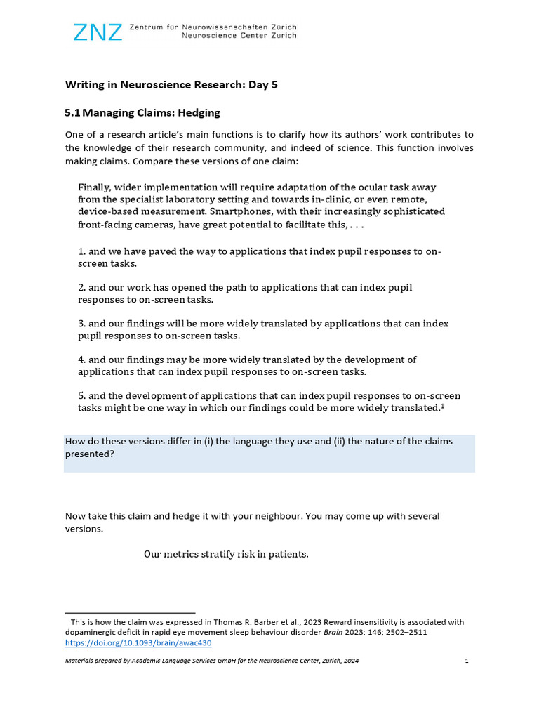 ZNZ Writing Day 5 | PDF | Reward System | Parkinson's Disease