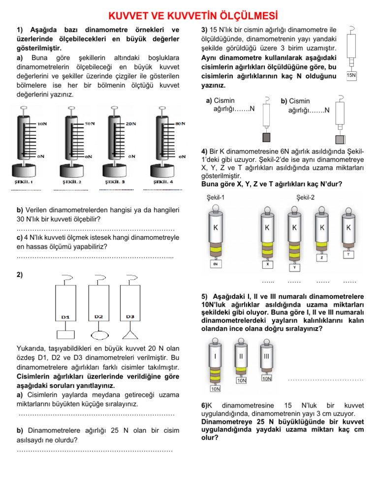 Kuvvet - Kuvvetin Olculmesi Calisma Yapragi | PDF