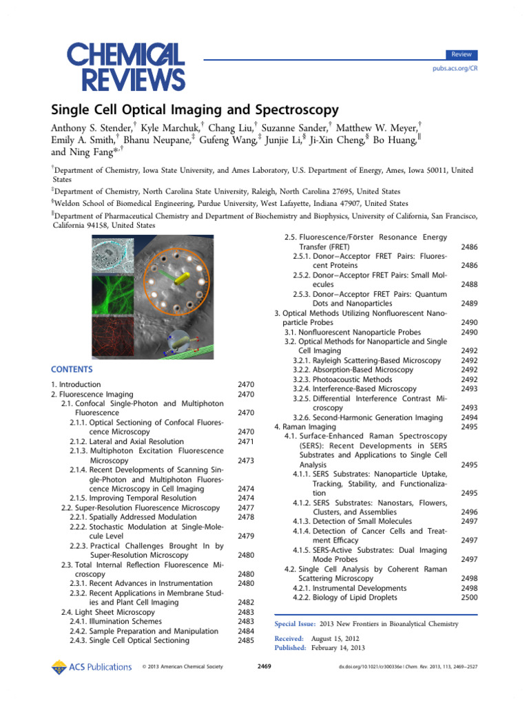Stender Et Al 2013 Single Cell Optical Imaging and Spectros | PDF | Angular Resolution | Microscopy