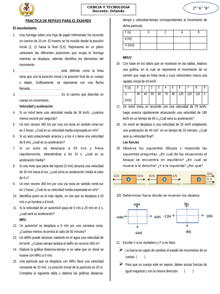 Practica de Repaso - para El Examen | PDF | Fuerza | Masa