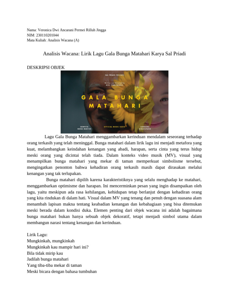 Analisis Wacana Lirik Lagu Gala Bunga Matahari Karya Sal Priadi ...