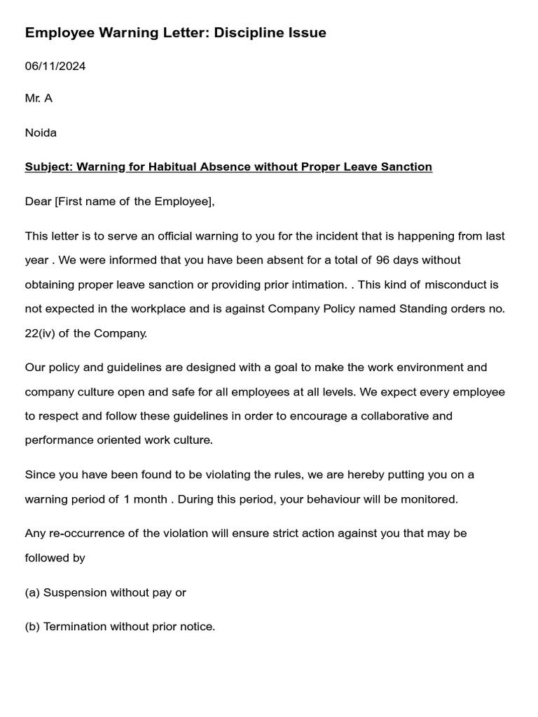 Employee Warning Letter-1.docx - 20241106 - 210631 - 0000 | PDF