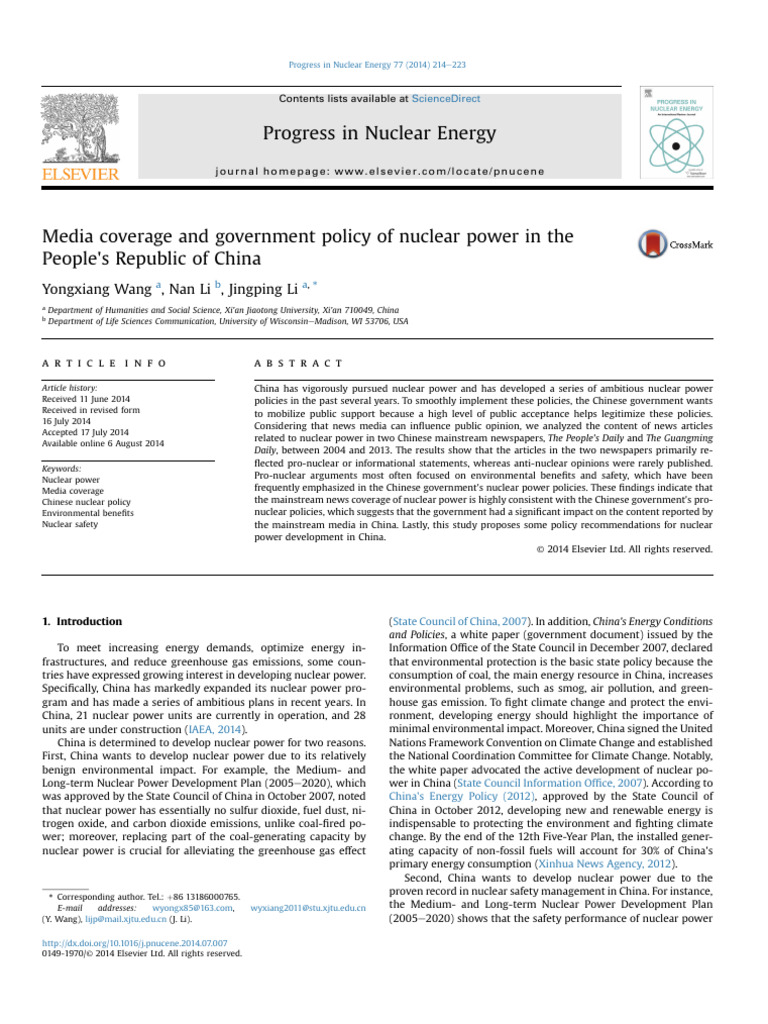 Progress in Nuclear Energy: Yongxiang Wang, Nan Li, Jingping Li | PDF ...