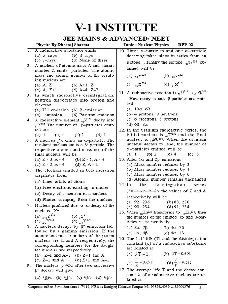 DPP - 02 Nuclear Physics | PDF | Radioactive Decay | Atomic Nucleus