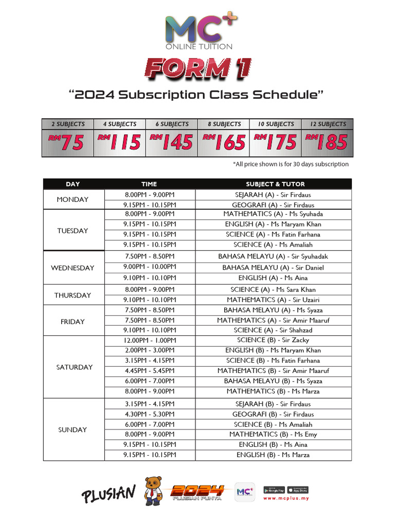 Official Timetable Form 1 PDF | PDF