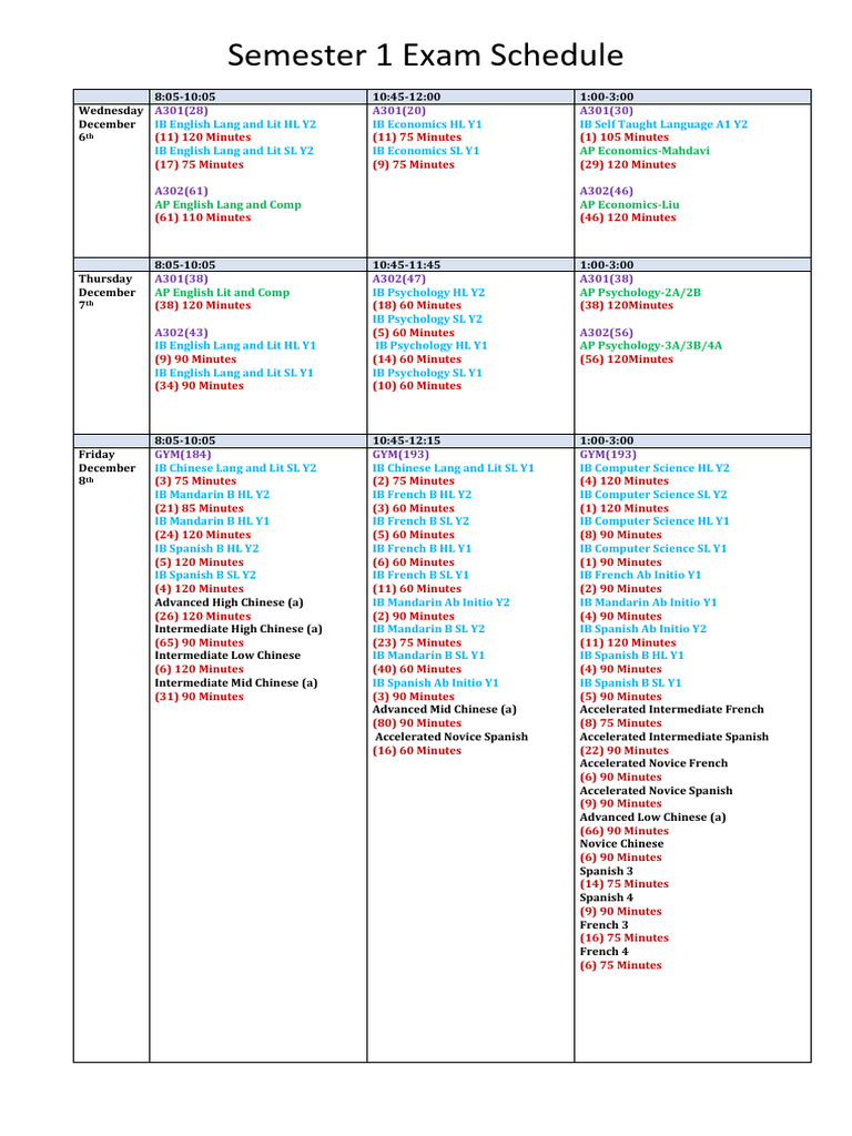 Student Exam Schedule | PDF | Advanced Placement | Science