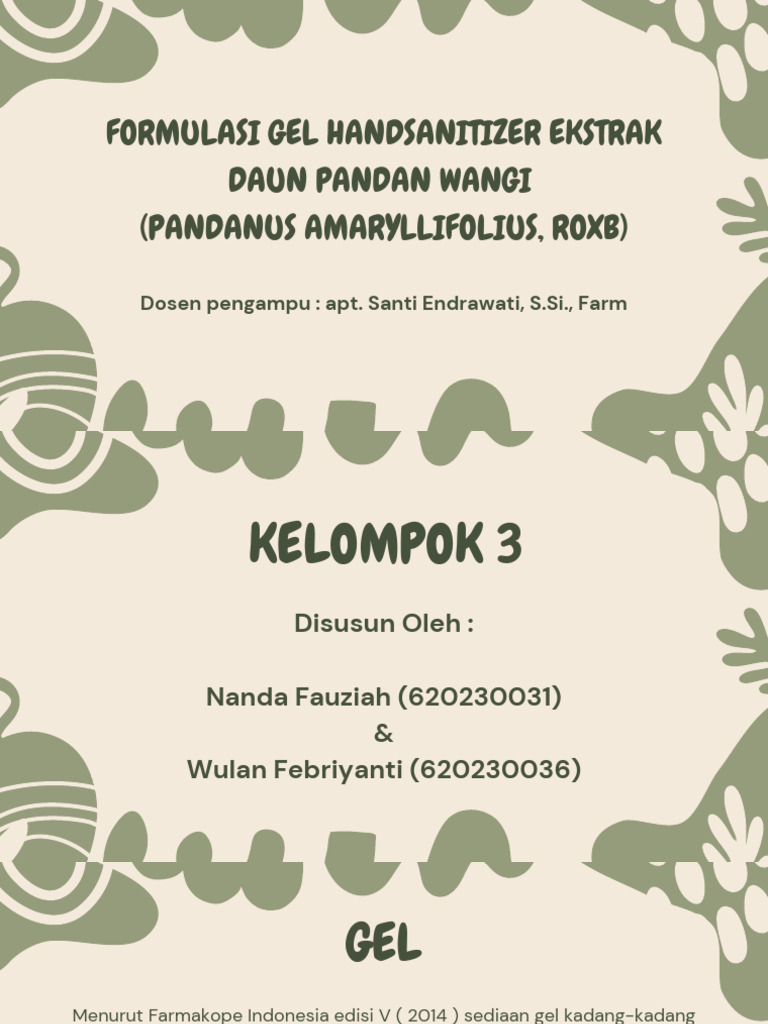 Kel - 3 (Formulasi Gel Handsantizer Ektrak Daun Pandan Wangi) | PDF ...
