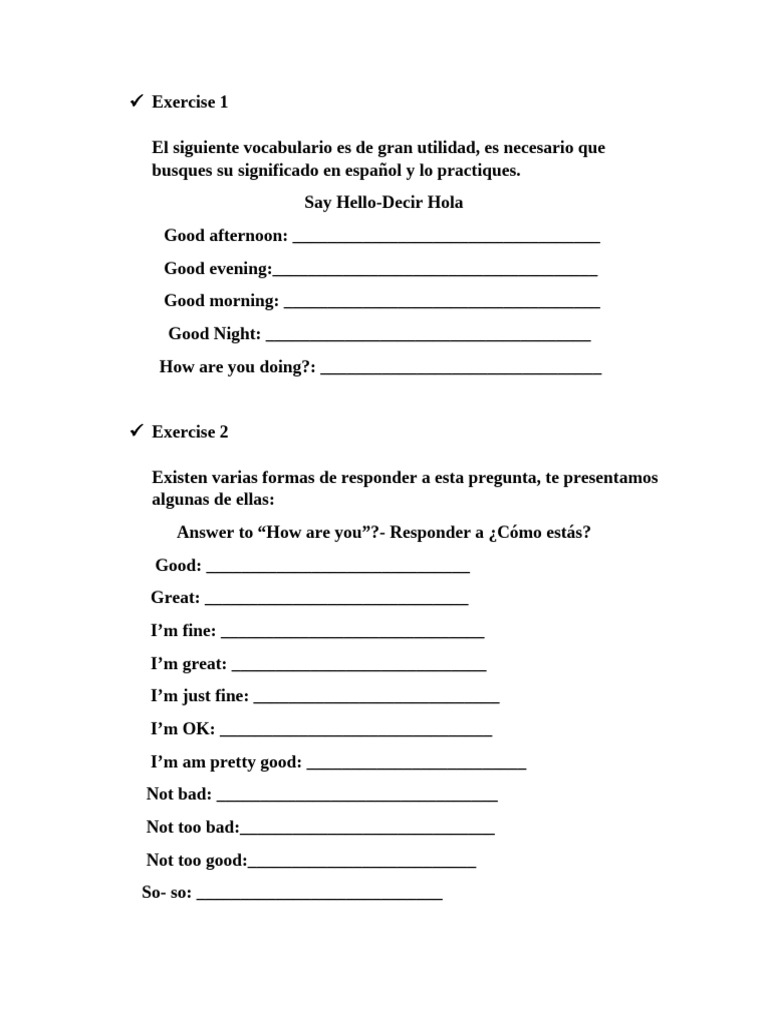 Vocabulario Básico de Saludos y Despedidas | PDF