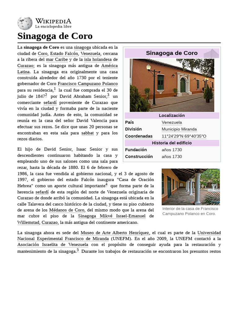 Sinagoga de Coro | PDF | Judios y judaísmo | Grupos etnoreligiosos