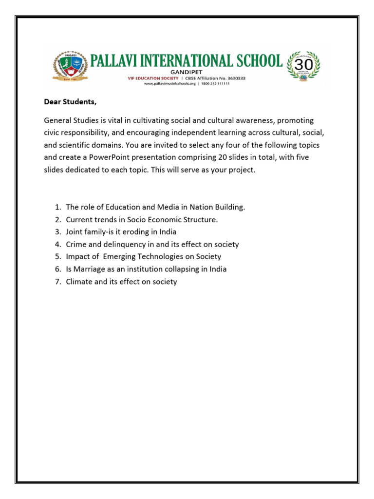 General Studies Project - Grade-11 | PDF