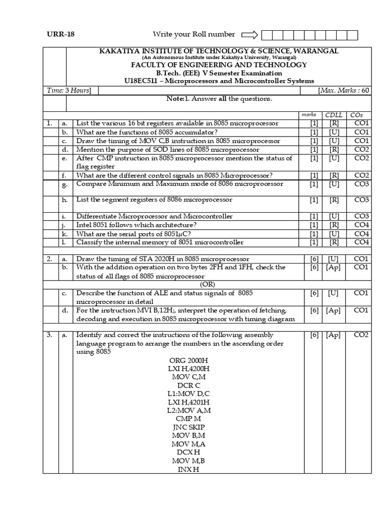 QP U18ec511 Eee Set2 | PDF | Assembly Language | Microprocessor
