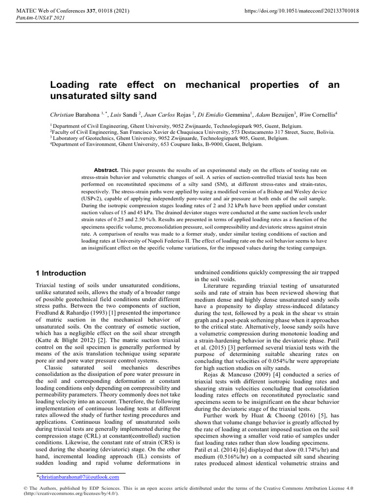 2021 - Loading Rate Effect On Mechanical Properties of An Unsaturated ...