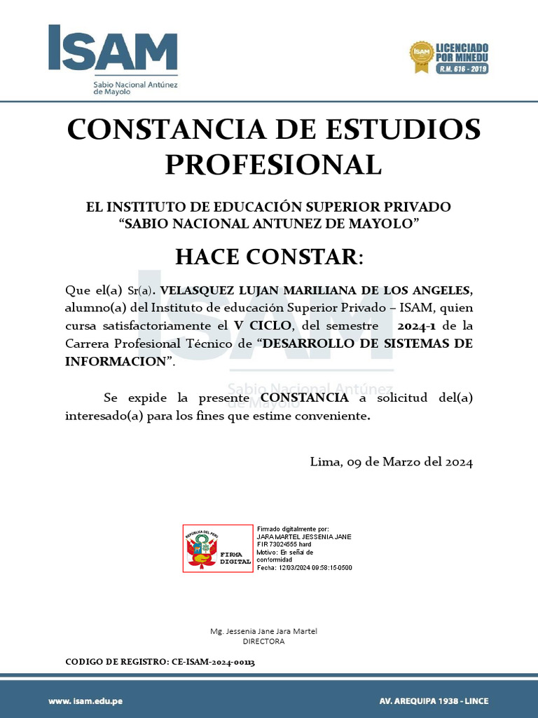 Constancia de Estudios Profesional: Hace Constar | PDF