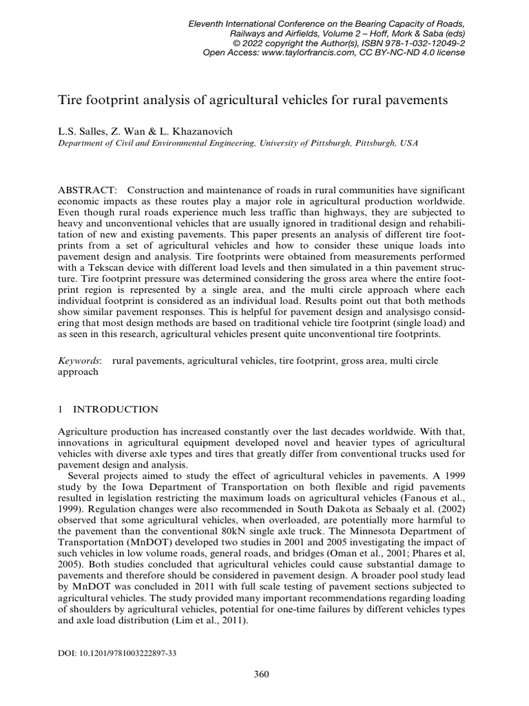 Tire Footprint Analysis of Agricultural Vehicles For Rural Pavements | PDF | Area | Road Surface