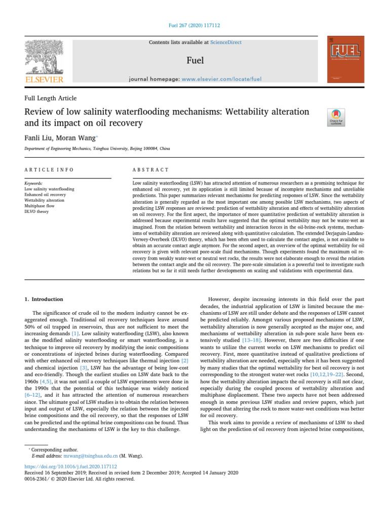 Low Salinity Waterflooding Review | PDF | Wetting | Surface Tension