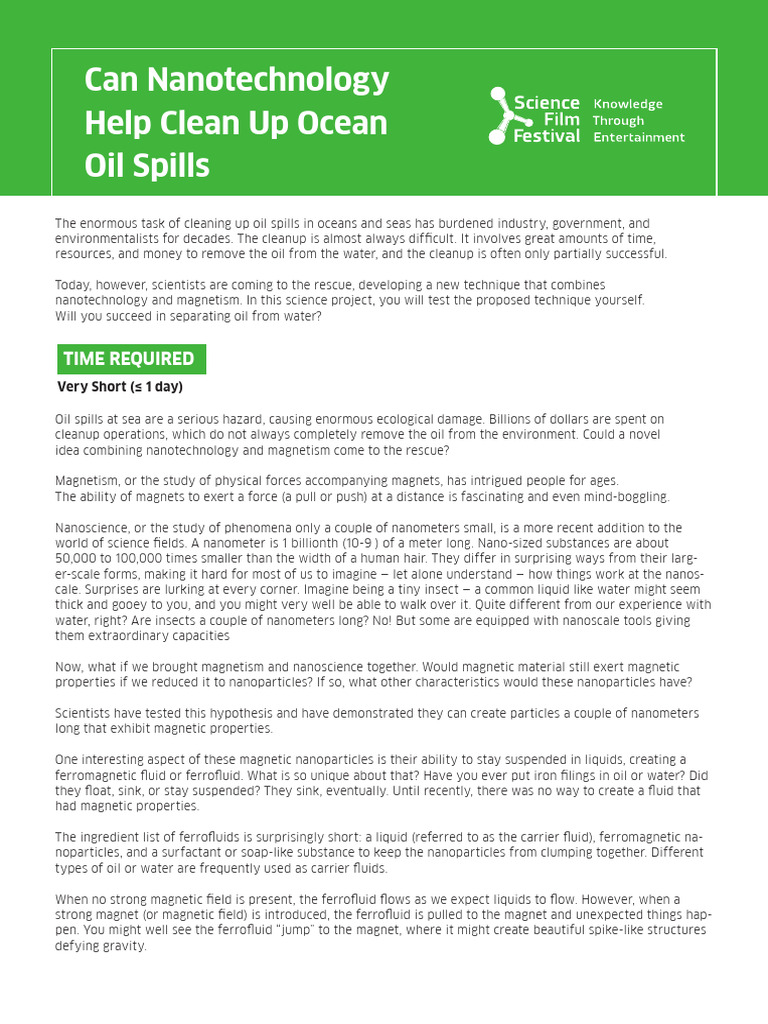 Can Nanotechnology Help Clean Up Ocean Oil Spills v6 | PDF | Materials ...