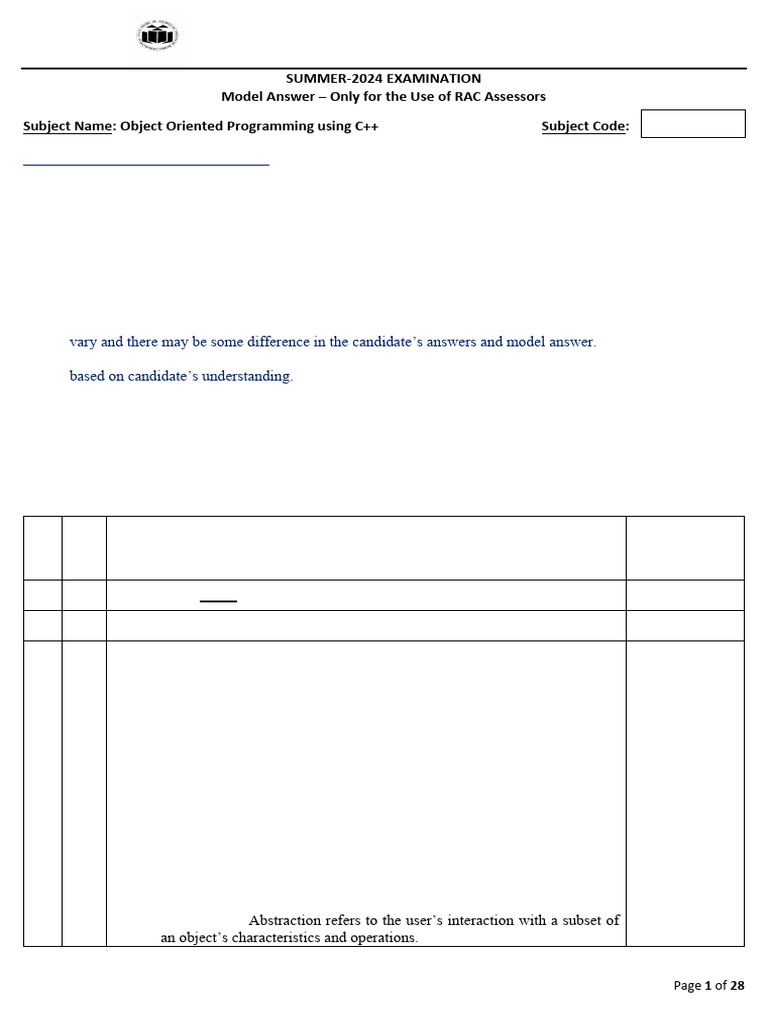 2024 Summer Model Answer Paper | PDF | Class (Computer Programming ...