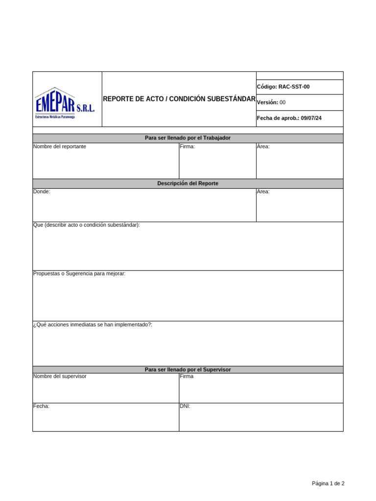 Reporte de Actos y Condiciones Subestándar | PDF