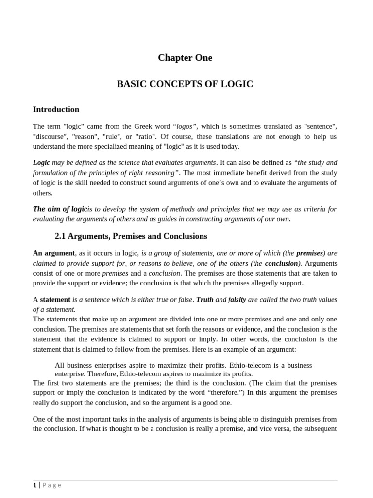 Logic CHAPTER 1 Basic Concepts | PDF | Argument | Logic