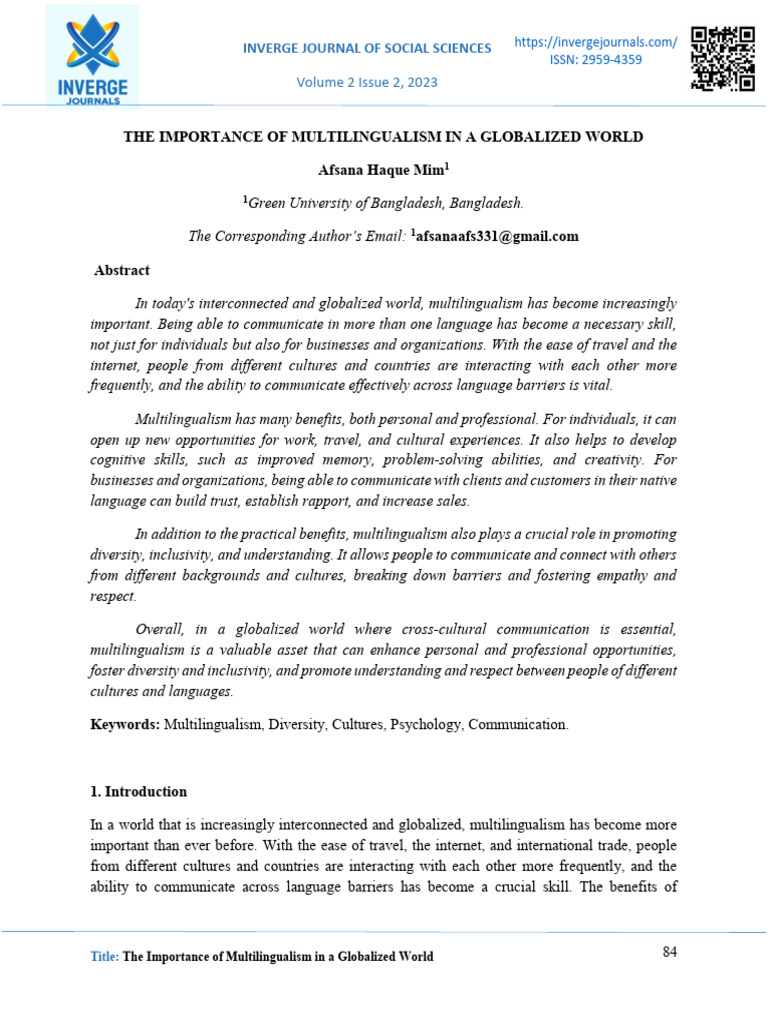 The Importance of Multilingualism in A Globalized World Afsana Haque ...