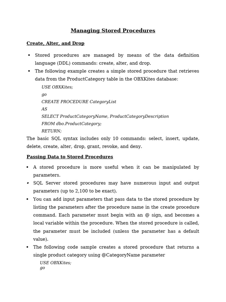 Managing Stored Procedures | PDF | Parameter (Computer Programming) | Computer Programming