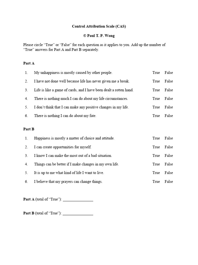 Control Attribution Scale CAS Wong | PDF
