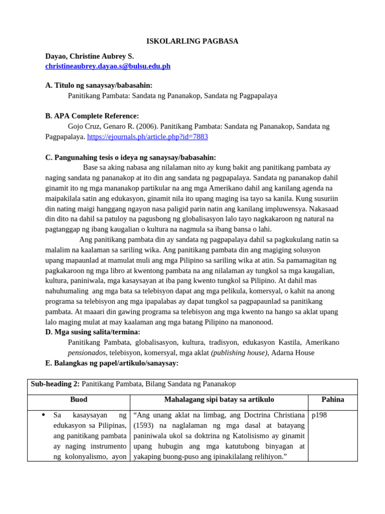 SCHOLARLY READING No.1 | PDF