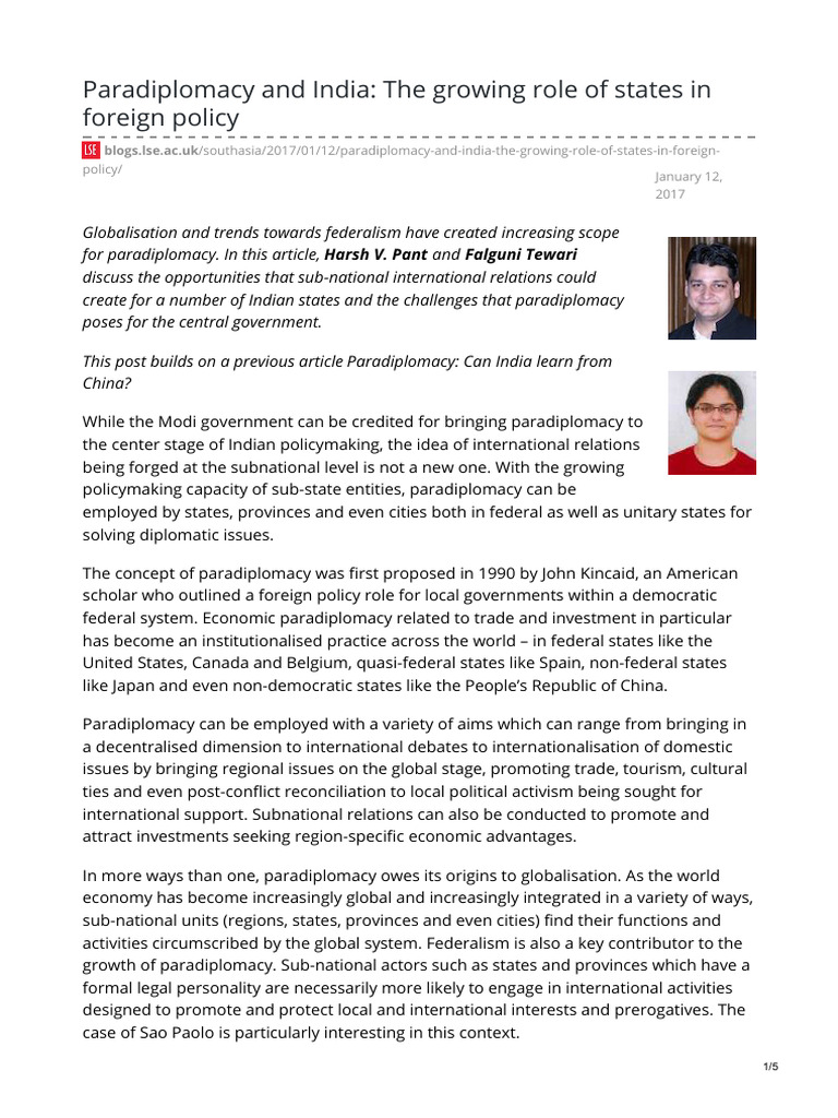 ARTICLE Paradiplomacy and India The Growing Role of States in Foreign ...