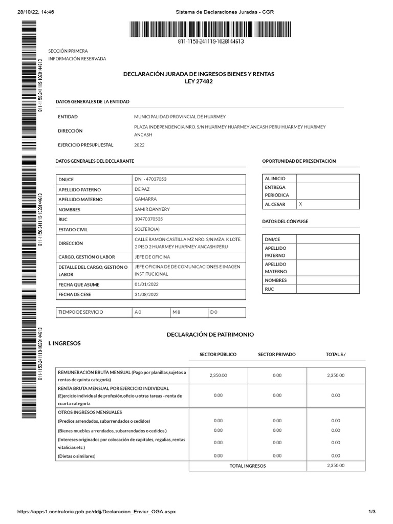 Sistema de Declaraciones Juradas - CGR | PDF | Bancos | Economias