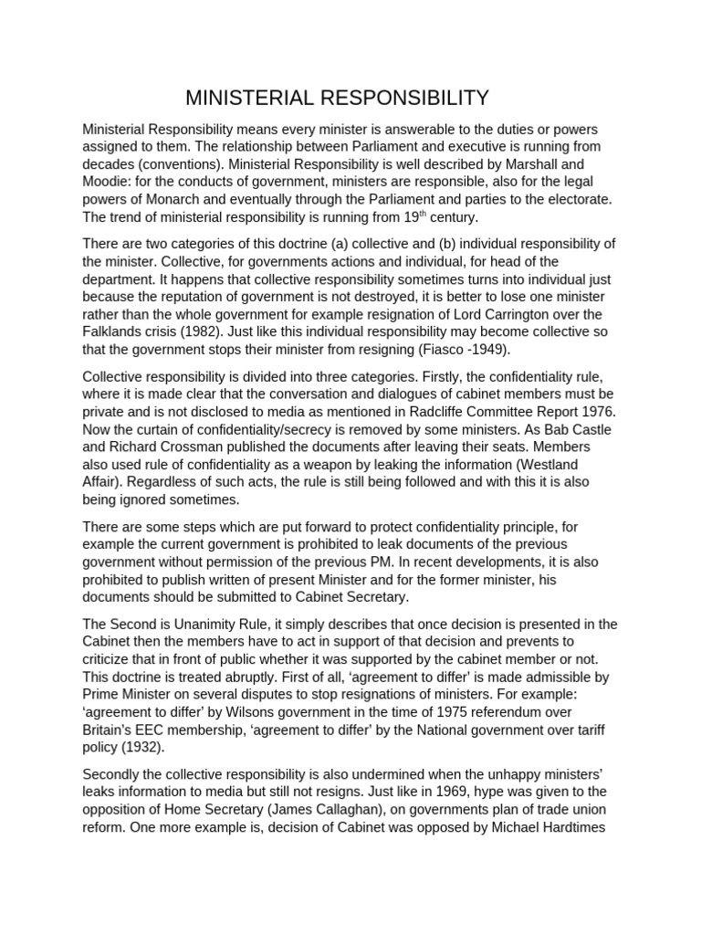 Ministerial Responsibilty | PDF | Government
