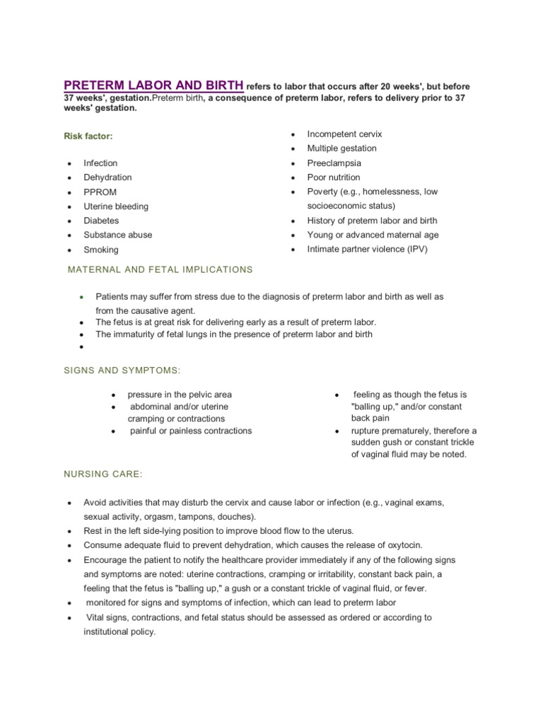 Preterm Labor and Birth | PDF | Wellness