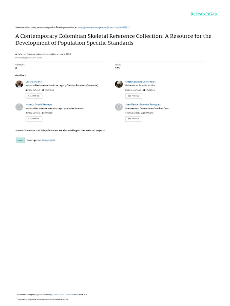 A Contemporary Colombian Skeletal Reference Collection A Resource For ...
