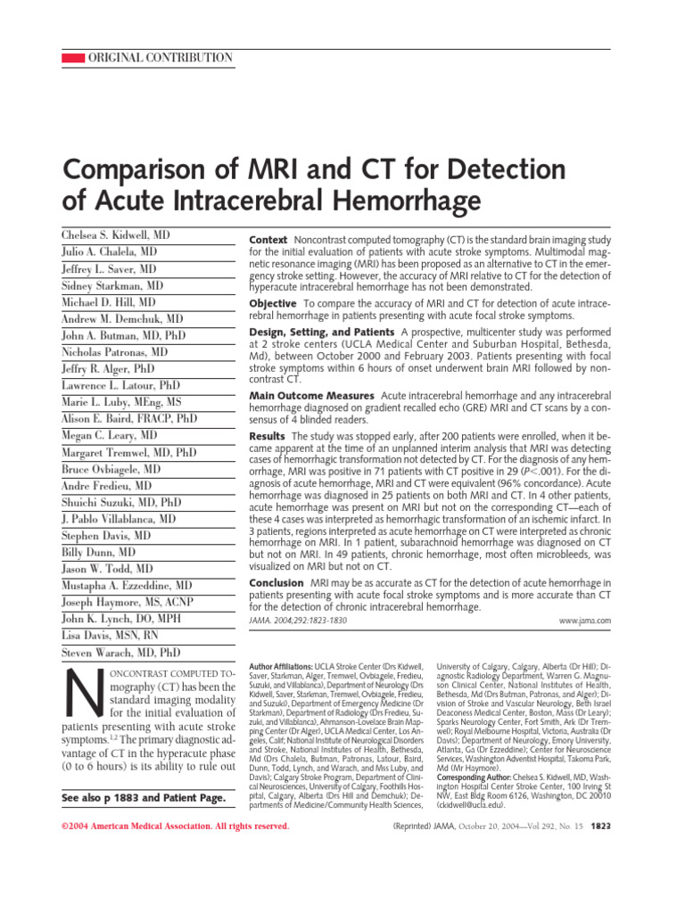 Article Compar CT & MRI | PDF | Stroke | Medical Imaging