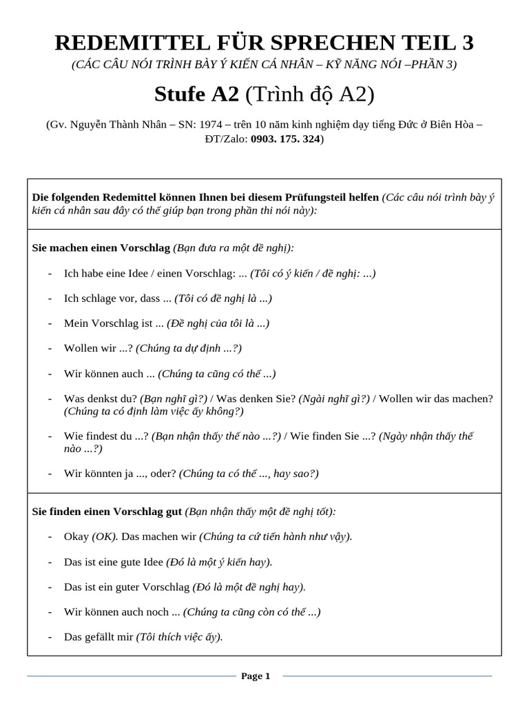 Dnoia2. Redemittel Für Sprechen Teil 3 | PDF
