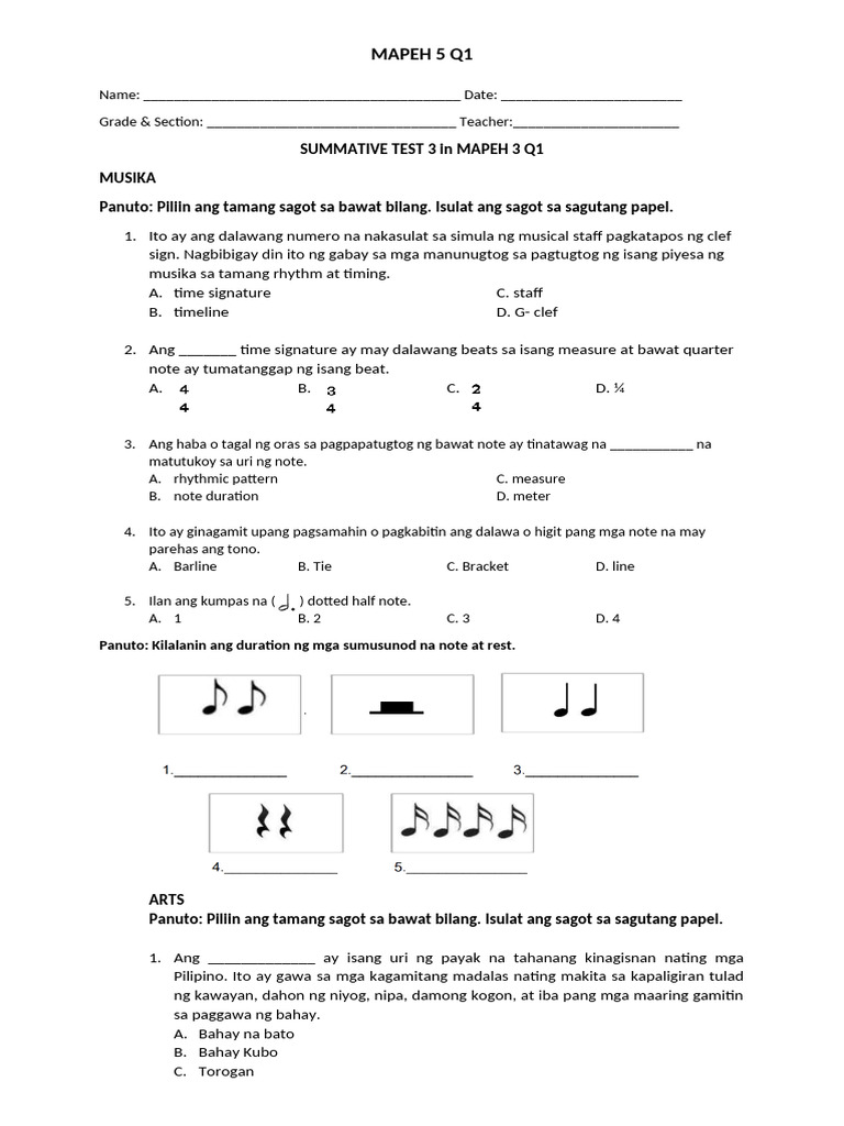 Mapeh 5 Q1 ST3 | PDF