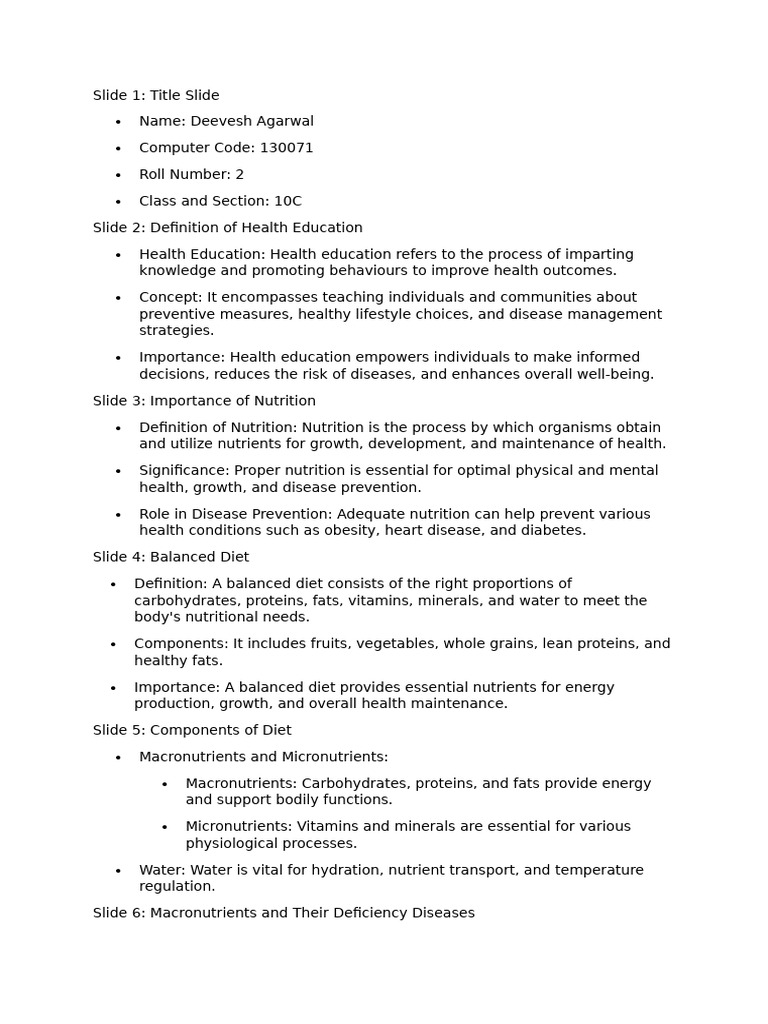 Deevesh Agarwal Physical Education Project | PDF | Nutrients | Food Energy