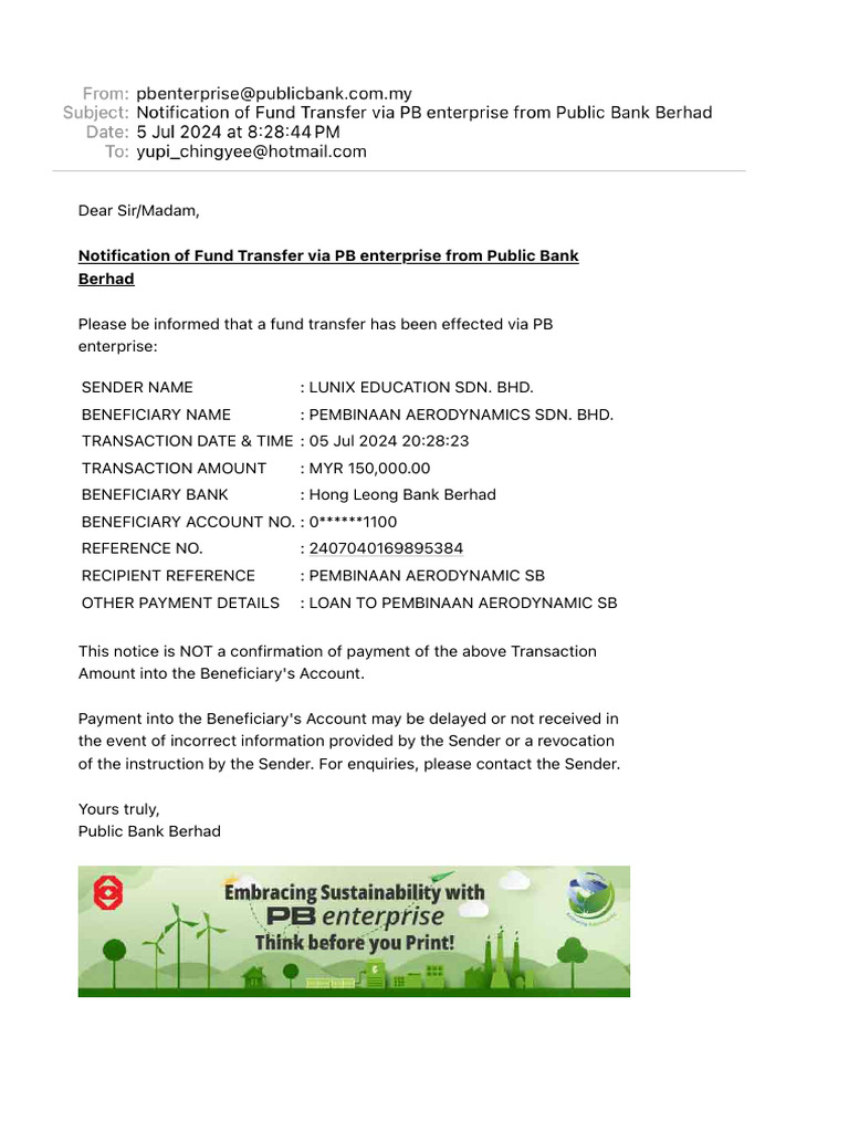 Fund Transfer Notification from Public Bank | PDF | Finance & Money ...