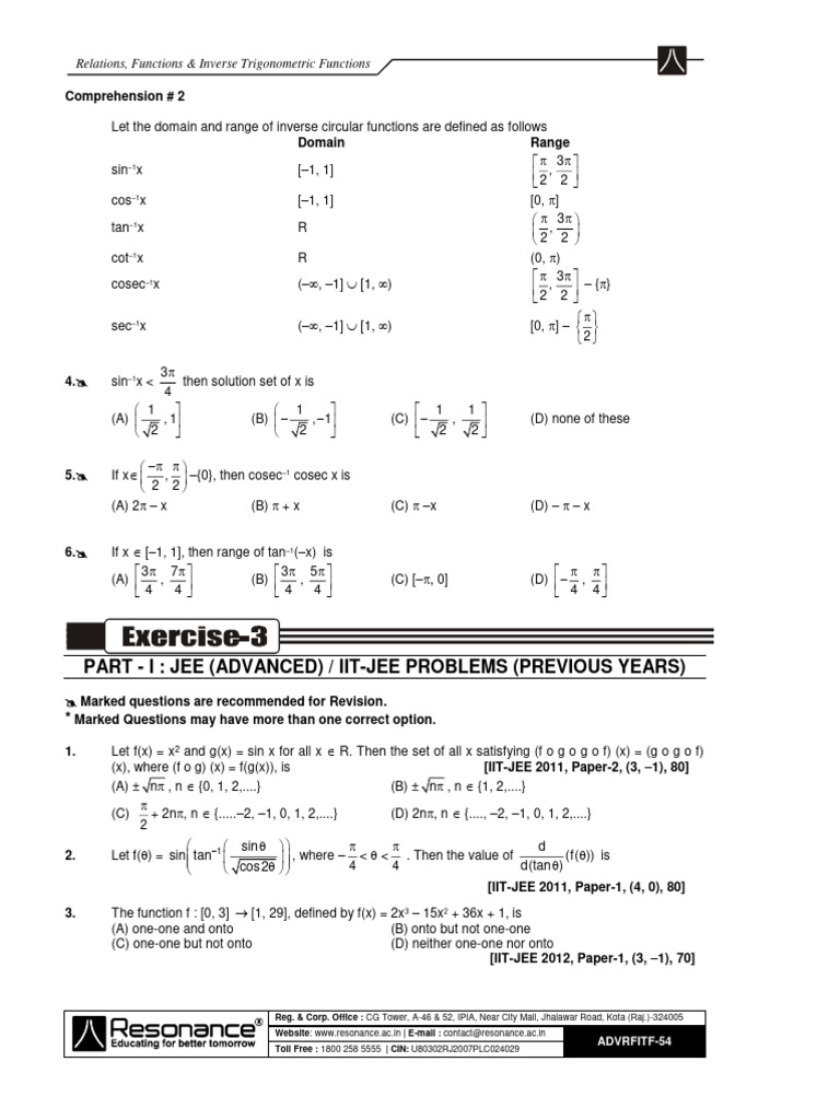 Relations, Functions - ITF Exercise | PDF | Combinatorics | Angle