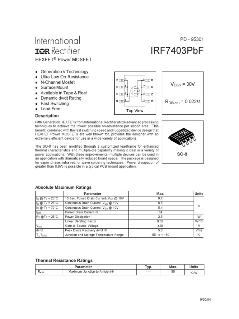 Infineon IRF7403 DataSheet v01 - 01 EN | PDF | Diode | Field Effect Transistor