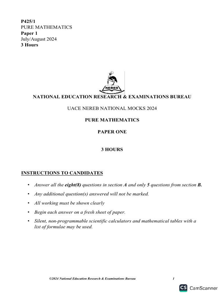 UACE 2024 Pure Mathematics Mock Exam | PDF | Triangle | Euclidean Geometry